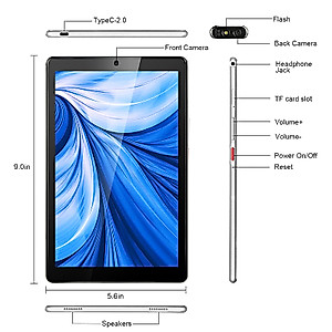 HAOVM Android 10.0 Go Tablet 9 Inch,MediaPad P9 Octa-Core Processor,1280x800 IPS HD Display Screen,2GB RAM,32GB Storage,Dual Camera,2.4/5.0G WiFi,5000mAh,128GB Expand,Non-Scratch Glass Back