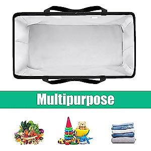 KQNZT Reusable Grocery Bags, Heavy Duty Reusable Shopping Bags, Large Tote Bags with Long Handles and Reinforced Bottom, White Lotus Art