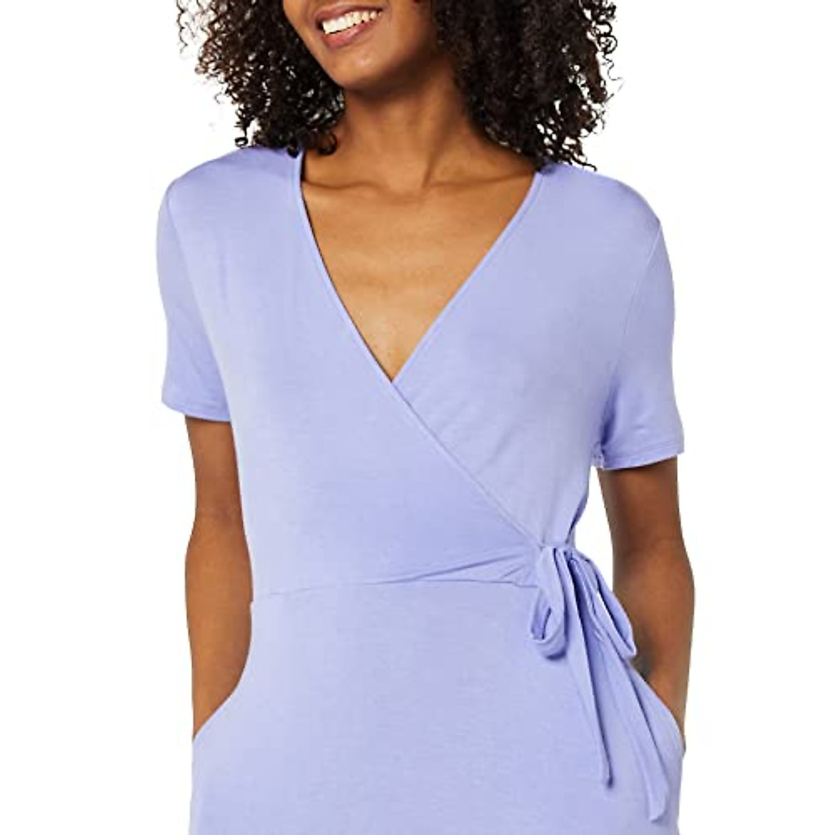 Amazon Essentials Women's Cap-Sleeve Faux-Wrap Dress, Soft Violet, Large