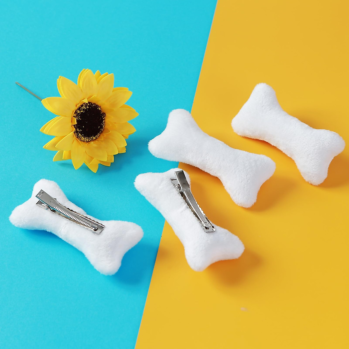 4PC Large Bone Hair Clips Halloween Costume Accessories White Plush Skeleton Hairpins Women Girls Cosplay Headwear