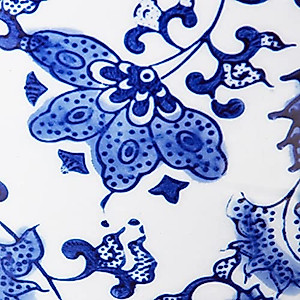 Oriental Furniture 12" Floral Blue & White Porcelain Fishbowl