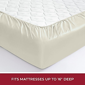 Mellanni 400 Thread Count Cotton Sateen Sheets Set - 4 Piece White Bed Sheets Set - Fits Mattresses up to 16" Deep - Cooling Sheets for Hot Sleepers (Full, Ivory)