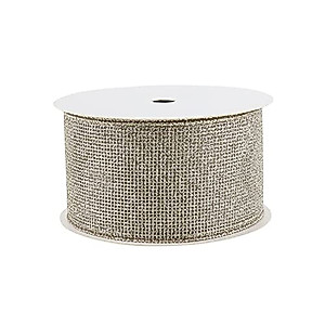 DINDOSAL Champagne Gold Wired Ribbon Champagne Mesh Ribbon Metallic Glitter Wired Ribbon for Crafts, Topper Bows, Wreaths, Gift Wrapping, Home Decor, 2.5" x 10 Yards x 1 Roll