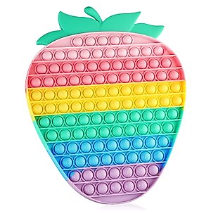 Pop Fidget Sensory Toys, Big Size Jumbo Strawberry Pop Toys Huge 112 Bubbles Push it Bubble Toy Cute Colourful Game Anxiety Stress Reliever Silicone Squeeze Toy Pop Sound for Girls Kids Adults Gifts