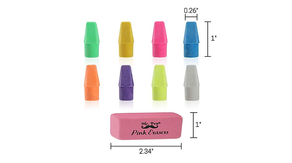 Mr. Pen Pink Eraser Set - 6 Premium & 60 Pencil Toppers for Precise ...