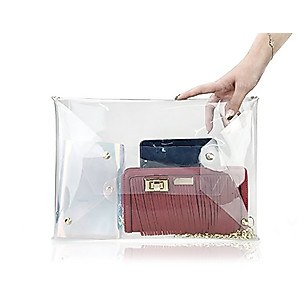 HOXIS Large Size PVC Clear Envelope Clutch Gold Chain Crossbody Bag Women's Purse (Clear)