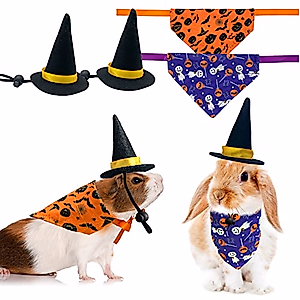 CooShou Halloween Guinea Pigs Wizard Hat Bandanas Costume Rabbit Triangular Scarf Black Orange Pumpkin Spider Bat Devil for Small Animals Bunny Sugar Glider Holiday Party L
