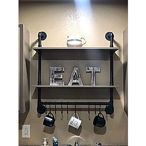 MAIKAILUN Industrial Pipe Shelving, Iron Pipe Shelves Bathroom Shelves with Towel bar, Rustic Metal Pipe Floating Shelves, Pipe Shelf Wall Mounted with Hooks for Coffee Bar Kitchen(24" 2 Tiers)