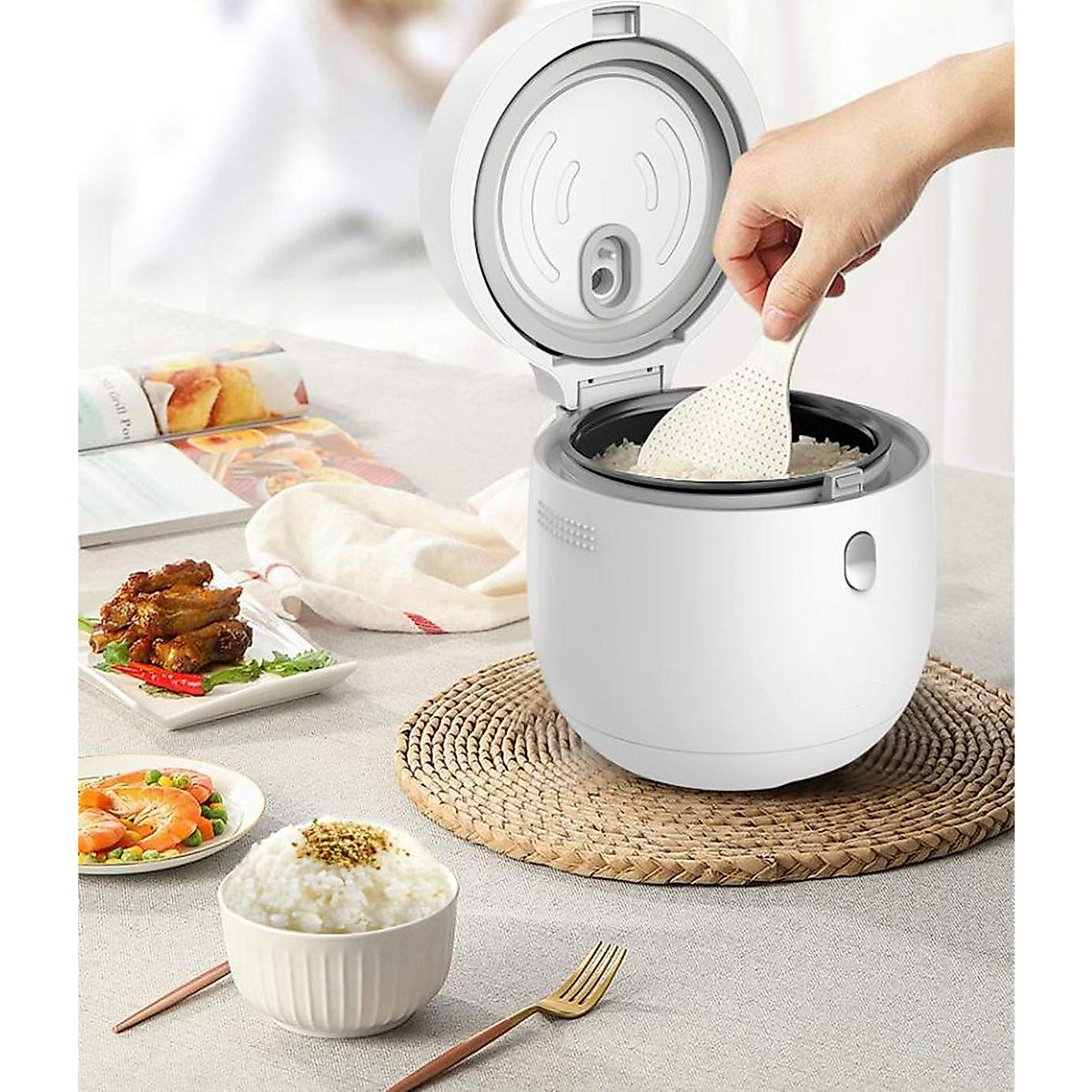 JINGTIEDA Small Rice Cooker,Multi Food Steamer,Portable Travel Rice Cooker 3 Cups (Uncooked),Suitable For 1-2 People Soup, Rice,cake and Porridge