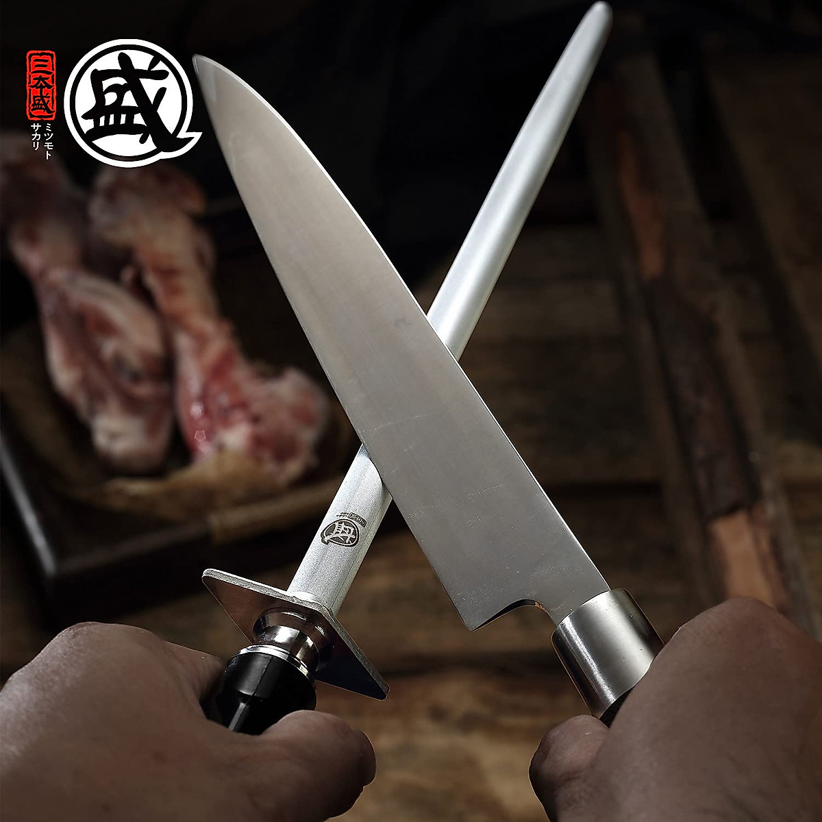 MITSUMOTO SAKARI 12 inch Japanese Diamond Honing Steel, Professional High Carbon Flat Knife Sharpener Rod, Kitchen Knife Sharpeners for Chef Knives, Honing Knife Blades, Pruning Shears