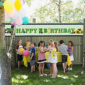 Garbage Truck Happy Birthday Banner,Garbage Truck Waste Management Recycling Bin Birthday Party Yard Banner,Trash Trucks Birthday Party Supplies Decoration Outdoor Indoor (9.8 x 1.6 feet)