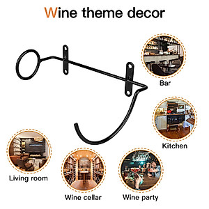 Yimerlen 6 Pcs Spiral Wine Wall Holder, Wall Mounted Wine Rack, Metal Wine Bottle Display Holder for Wine Storage Wall Wine Theme Decor, Black (to The Left Style)