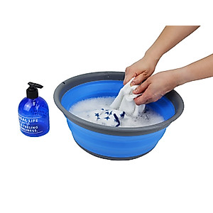 SAMMART 7.5L (1.98 Gallon) Collapsible Tub - Foldable Dish Tub - Portable Washing Basin - Space Saving Plastic Washtub (Grey/Blue (Set of 2))