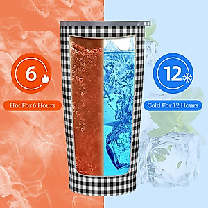 Yaxongx 20oz Tumbler Classic Plaid Double Wall Vacuum Insulated Coffee Mug with Lid and Metal Straw Brush Reusable Stainless Steel Water Bottle Travel Cup Gifts for Car Ice Drinks Hot Beverage