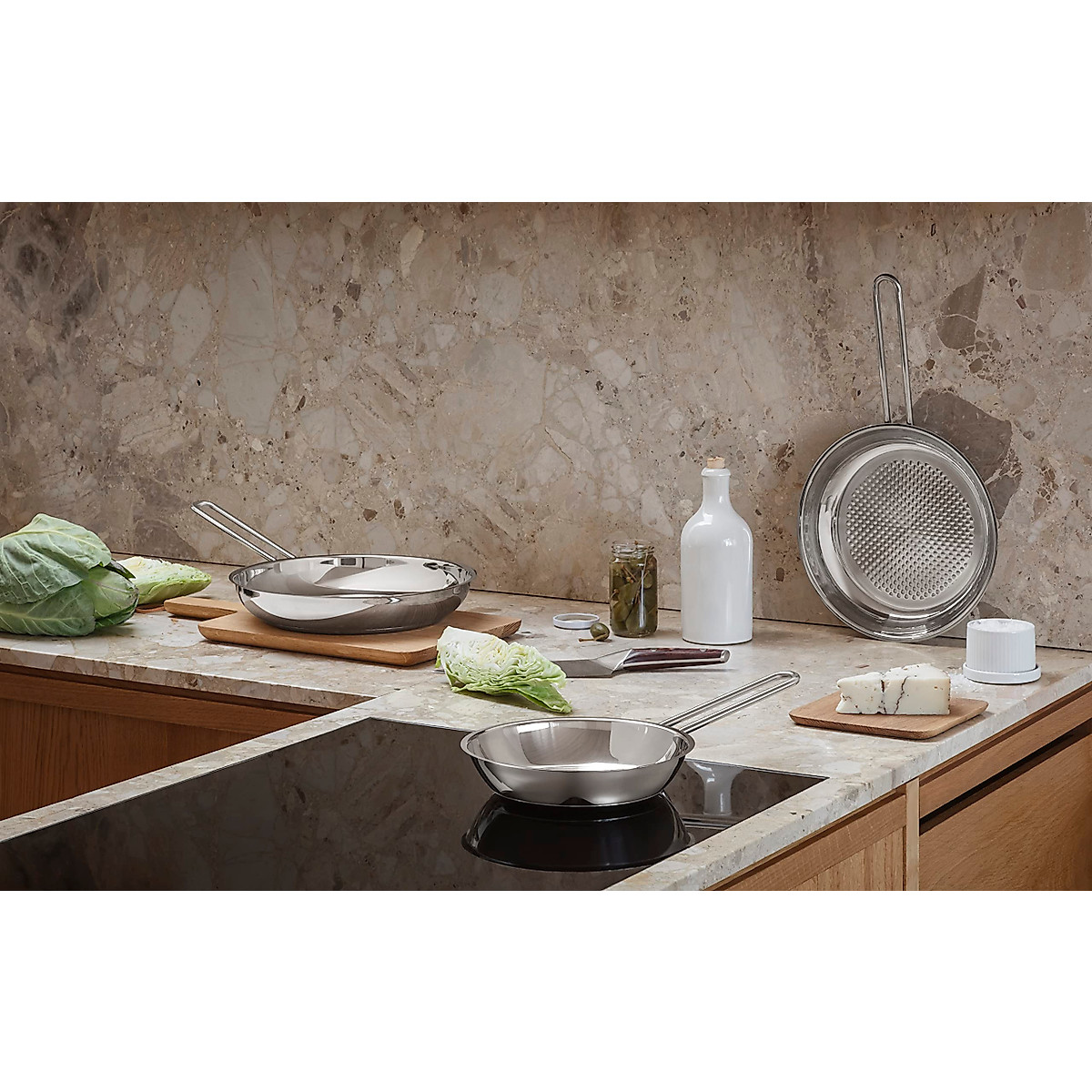 Eva Trio | Frying pan Ø 28 SS honeycomb | With "waffle bottom" - a special pattern that prevents food from baking | stainless steel