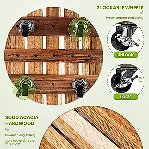 Velway 2Pack Plant Caddy Stand with Wheels: 12" Round Rolling Plant Stand with 360° Lockable Casters - Heavy-Duty 220lbs Acacia Wood Plant Dolly for Indoor Outdoor Patio Flower Pot
