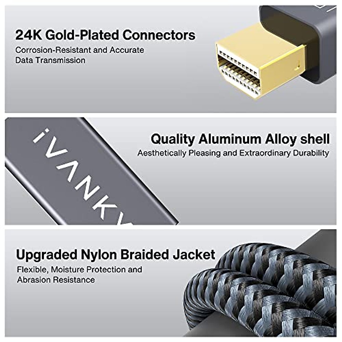 IVANKY Mini DisplayPort to HDMI Adapter, Mini DP(Thunderbolt) to HDMI Adapter, Gold-Plated Braided,Compatible with MacBook Air/Pro, Microsoft Surface Pro/Dock, Monitor, Projector and More
