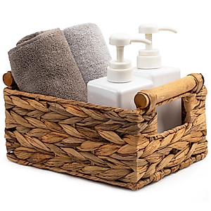 LOHASBEE Wicker Baskets with Handles, Hand Woven Storage Baskets Natural Water Hyacinth Rectangular Large Basket for Organizing Shelves, 2 Packs