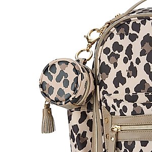 Itzy Ritzy Pacifier Holder Case with Clip - Pacifier Case Includes Clasp to Easily Attach to a Diaper Bag or Purse, Measures 2.5" in Diameter and Holds 2 Pacifiers (Leopard)