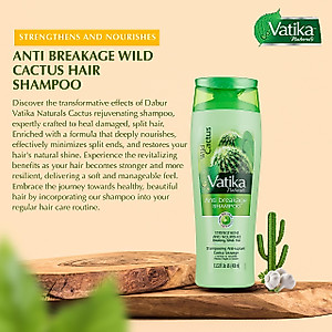 Dabur Vatika Naturals Shampoo for Women - Nourish and Rejuvenate Your Natural Hair - Strengthening & Moisturizing Hair Cleanser for Curly Hair, Damaged Hair, All Hair Types (400ml Bottle Cactus)