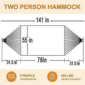 Lazy Daze Hammocks Quick Dry Hammock with Spreader Bar 2 Person Double Hammock with Chains Outdoor Outside Patio Poolside Backyard Beach 450 lbs Capacity Coffee
