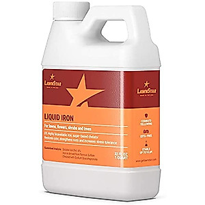 LawnStar Chelated Liquid Iron (32 OZ) for Plants - Multi-Purpose, Suitable for Lawn, Flowers, Shrubs, Trees - Treats Iron Deficiency, Root Damage & Color Distortion – EDTA-Free, American Made