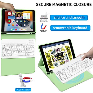 kenke Keyboard Case for iPad 9.7 inch 2018 (6th Gen) / iPad 2017 (5th Gen) / iPad Air 2/1, Lightweight Smart Cover with Pencil Holder, Magnetically Detachable Wireless Keyboard, Green