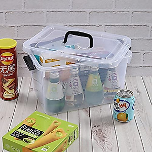 Doryh 10 L Plastic Lidded Storage Bin, Clear Latching Box with Handle, 4 Packs