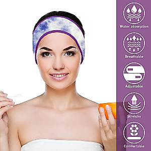 Denfany Spa Facial Headband 4 Pack Ultra Soft Adjustable Terry Cloth Skincare Headband for Face Washing, Shower, Facial Mask, Yoga