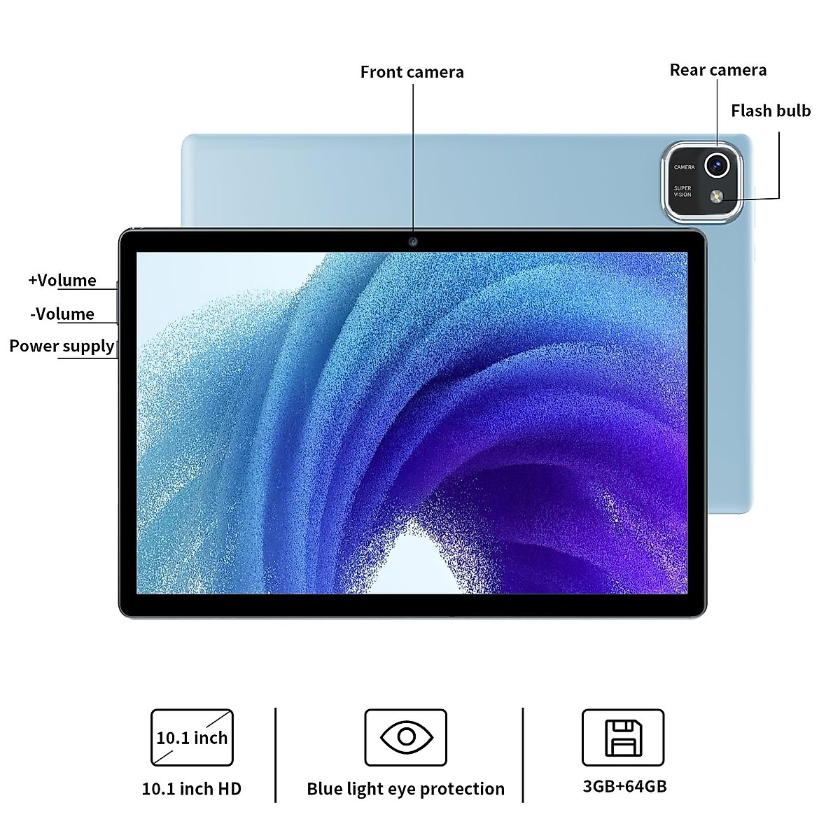 10 inch Tablet Android 13 Tablet, 4GB RAM 64GB ROM 512GB Expand, Quad-Core Processor, 1280x800 IPS Display, Tablet PC with GPS, 6000mAh, Bluetooth, Dual Camera, WiFi (Blue)