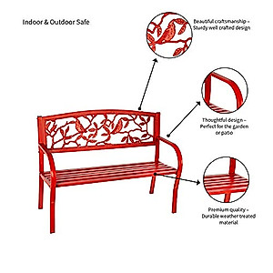 Evergreen Garden Patio and Outdoor Seating Cardinal Metal Garden Bench in Red 50 x 33 x 21 Inches - Decorative and Durable Weather Resistant Outdoor Chair Seat for Home and Garden