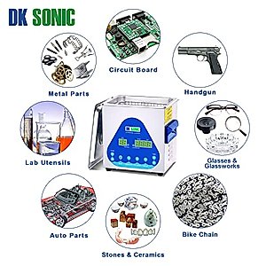 DK SONIC Ultrasonic Cleaner with Digital Timer and Basket for Denture, Coins, Small Metal Parts, Record, Circuit Board, Daily Necessaries, Lab Tools,etc (2L, 110V)