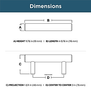 Franklin Brass Oversized Bar (1-Pack) Cabinet Handles 3" Hole to Hole Satin Gold Kitchen Cabinet Pulls Drawer Handles Cabinet Hardware Dresser Drawer Pulls P41883K-117-C