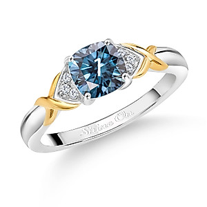 Gem Stone King Customized Personalized Engraved Build Your Own Cushion Cut Birthstone 925 Silver and 10K Yellow Gold Lab Grown Diamond Engagement Ring (Size 7)