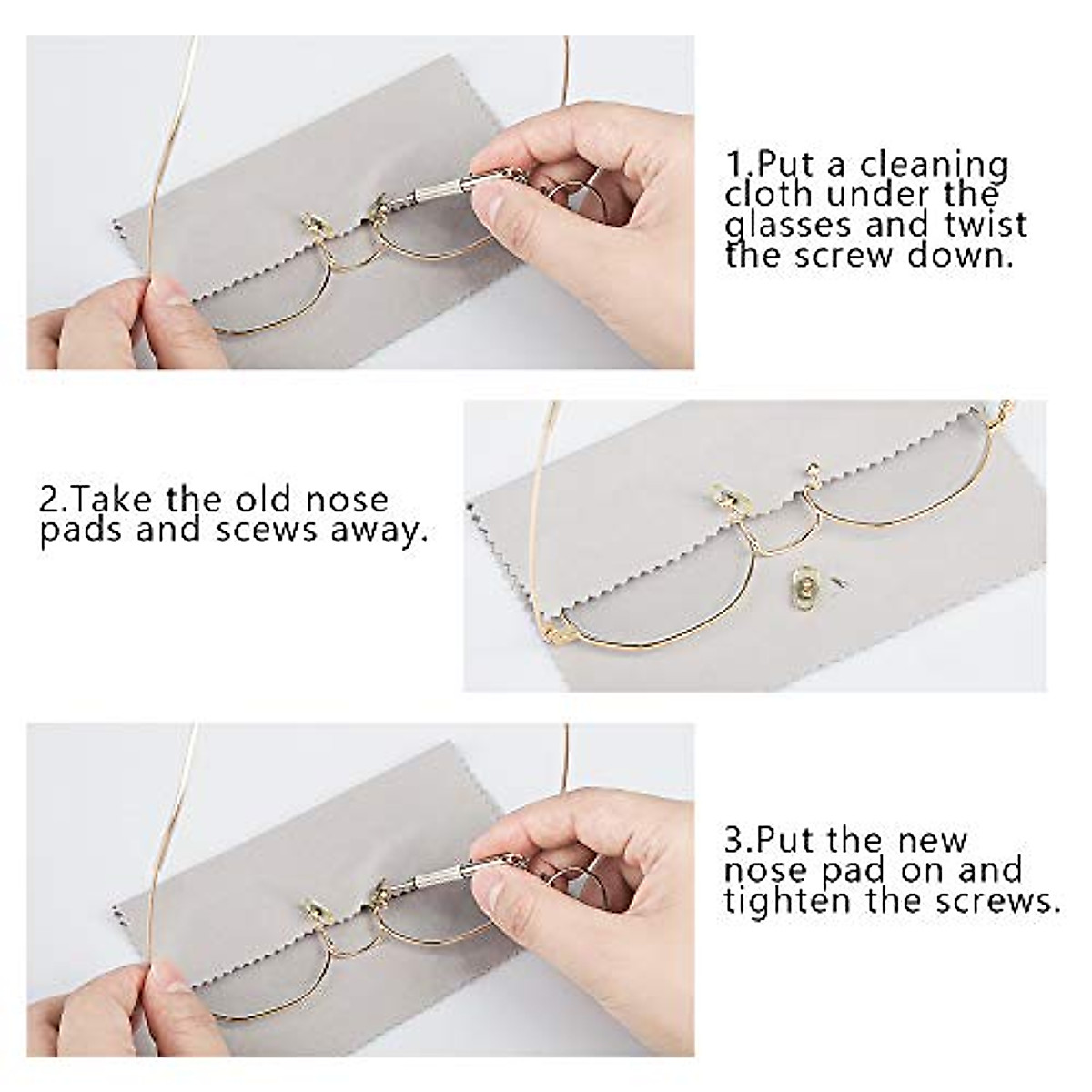 10 Pack Mini Screwdriver Keychain,YuCool 3 in 1 Mini Stainless Steel Eyeglass Repair Tool Kit with 10 Pairs 15mm Silicone Eyeglass Nose Pads,1 Pack Tweezer and 1 Pack Wipe Cloth（22 Pack In Total）