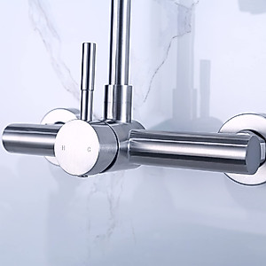 ZHYICH Kitchen Sink Faucet Wall Mount 8 Inch Center with Sprayer, Stainless Steel Mixer Tap, Nickel Brushed Unility Sink Faucet, NSF