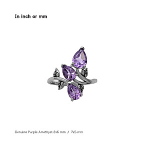 Silvershake 2.33ct. 3 Stone Natural Amethyst 925 Sterling Silver Bypass Leaf Ring Size 6.5