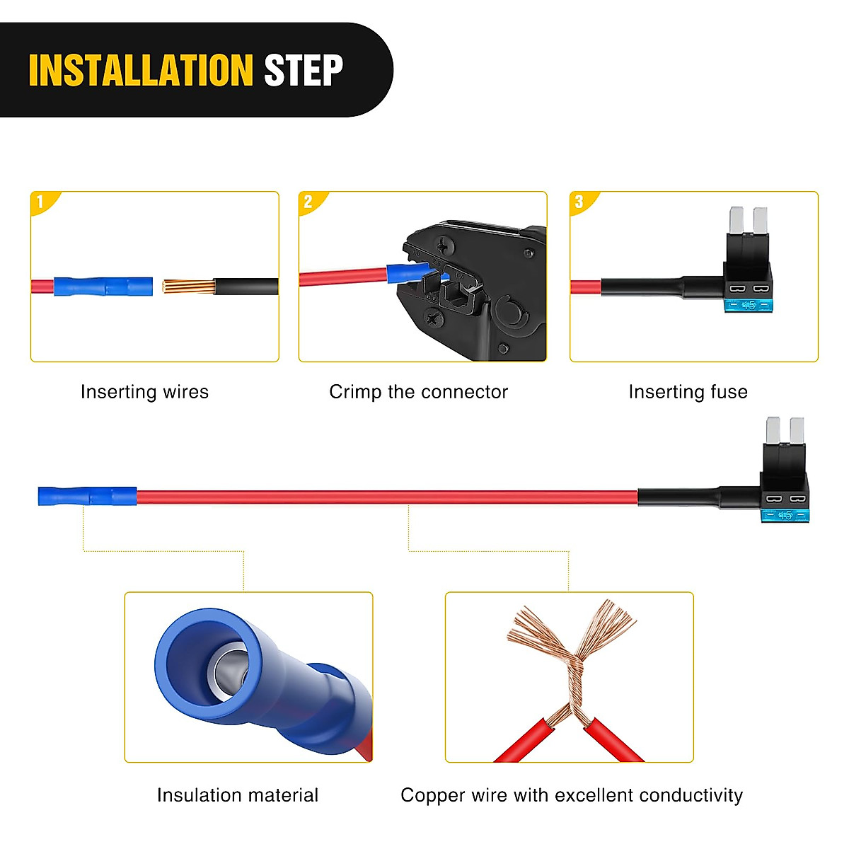 Nilight - 50040R 12V Car Add-a-Circuit Fuse Adapter with Standard and Mini TAP Profile TAP Blade Fuse for Cars Trucks Boats, 10 Pack Fuse Holder-3 types, 2 Years Warranty,Blue, Red, Black