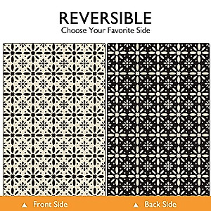 AOLEBA Reversible Outdoor Plastic Straw Rug Mat, 5'x8' Black and Beige Flower Area Rugs for Outdoor, Camping, RV, Patio, Picnic, Beach, Backyard, Deck, Trailer