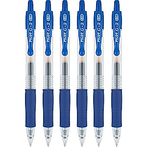 Pilot G2 Retractable Rollerball Gel Pens, Ultra Fine Point, 0.38mm, Blue Ink, 6 Count