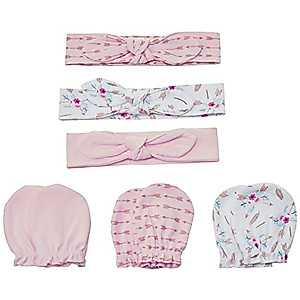 Little Treasure Baby Girl Cotton Headband and Scratch Mitten Set, Boho, One Size