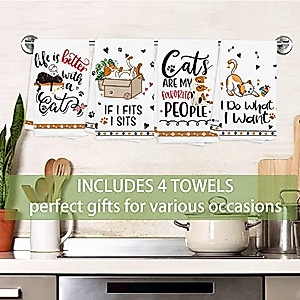 Hexagram Cat Funny Kitchen Towels Decorative Set of 4-Cat Lover Gifts for Women-Cat Lover Owners Mom Gifts-Housewarming Gifts-Cat Hand Towels for Kitchen-Cute Dish Towels-Tea Towel-Cat Kitchen Decor