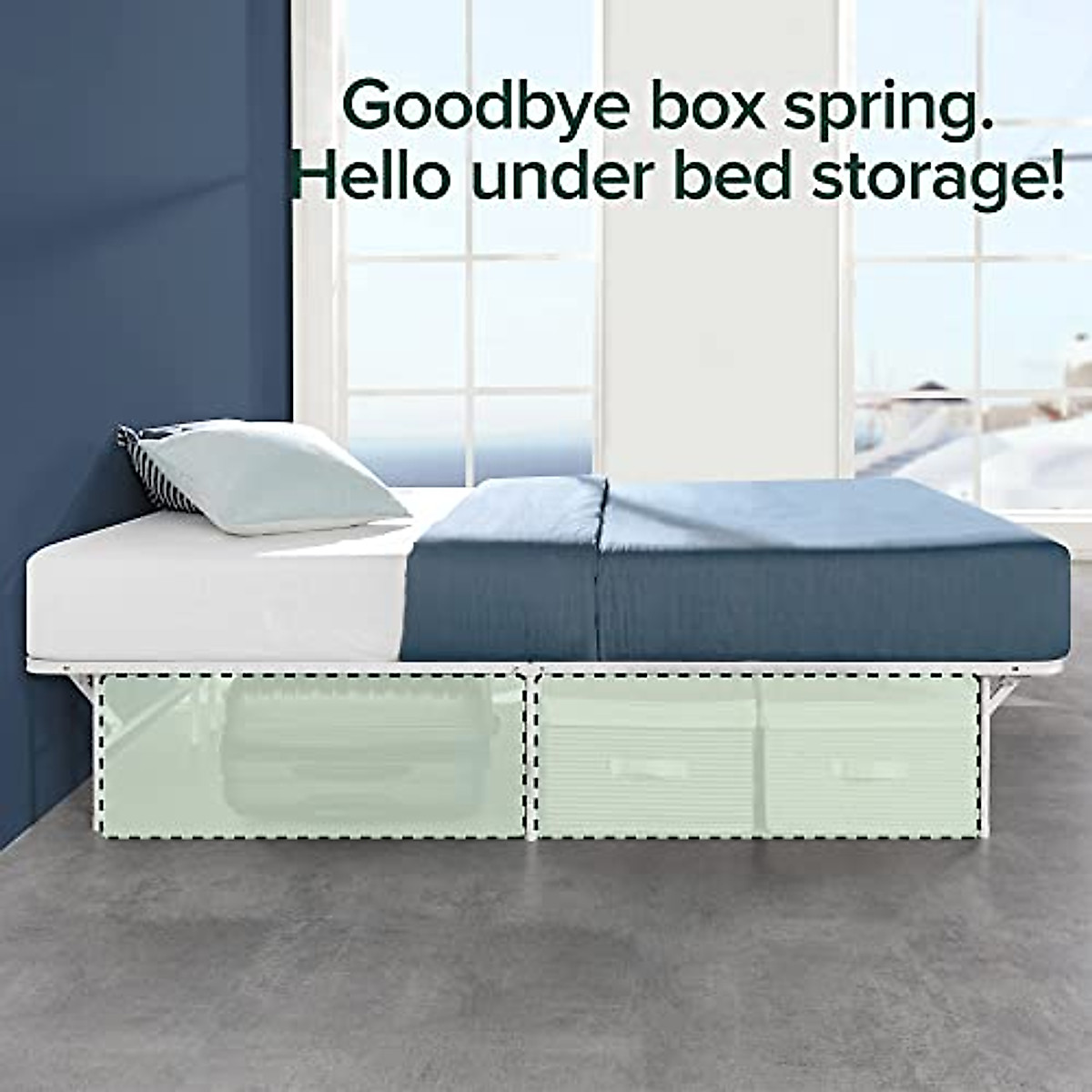 ZINUS SmartBase Tool-Free Assembly Mattress Foundation / 14 Inch Metal Platform Bed Frame / No Box Spring Needed / Sturdy Steel Frame / Underbed Storage, White, Cal King