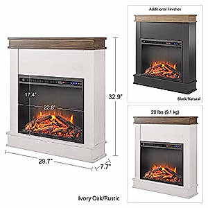 Ameriwood Home Mateo Fireplace with Mantel, Ivory Oak with Rustic Mantel