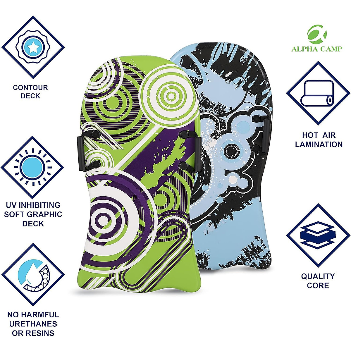 ALPHA CAMP 36" Snow Sled Premium Recreational Winter Foam Snow Sled with Tow Rope and Handles 2 PACKS