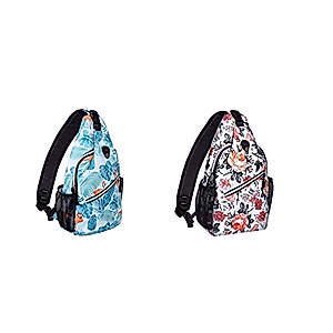 MOSISO Sling Backpack,Travel Hiking Daypack Pattern Rope Crossbody Shoulder Bag, Flamingo&Cichorium