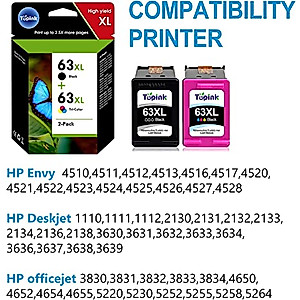 63XL Ink Cartridges Combo Pack Replacement for HP 63 XL Ink TOPINK for Officejet 3830 4650 4652 4655 5200 5255 Envy 4520 4512 Deskjet 1112 2130 2132 3630Printer(1 Black, 1 Tri-Color)
