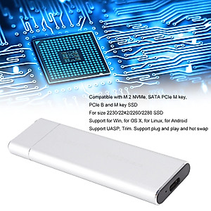 M.2 NVME SSD Chassis, 6Gbps Speed, Tool Less Design, USB3.1 to NVME PCIE, Aluminum Housing, M Key Type C Interface for 2230/2242/2260/2280 SSD