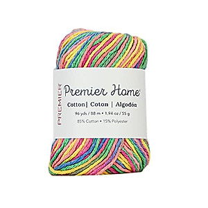 Premier Yarns Home Cotton Yarn, Ideal Knitting and Crochet Supplies, Made of Recycled Cotton, 96 yds, Rainbow