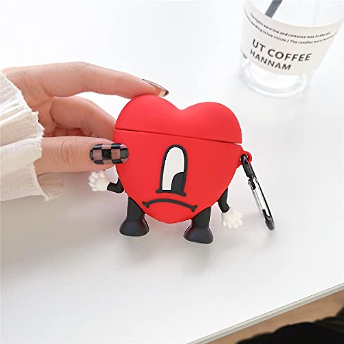 Bad Cute Bunny Case for Airpods 2/1, Soft Silicone Airpods Charging case with Lanyard Keychain,3D Fashion Funny Cartoon Protective Design Skin for Girls Women Teens Un Verano Sin Ti airpods case